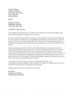 Sample of Character Reference Letter For Immigration | Character ...